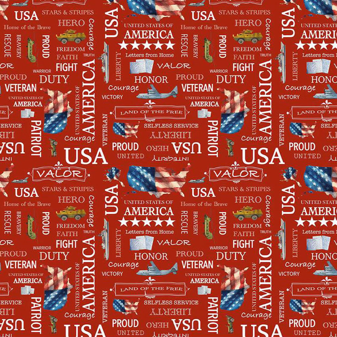 Letters from Home Text Red by Riley Blake Designs, Patriotic Military ...