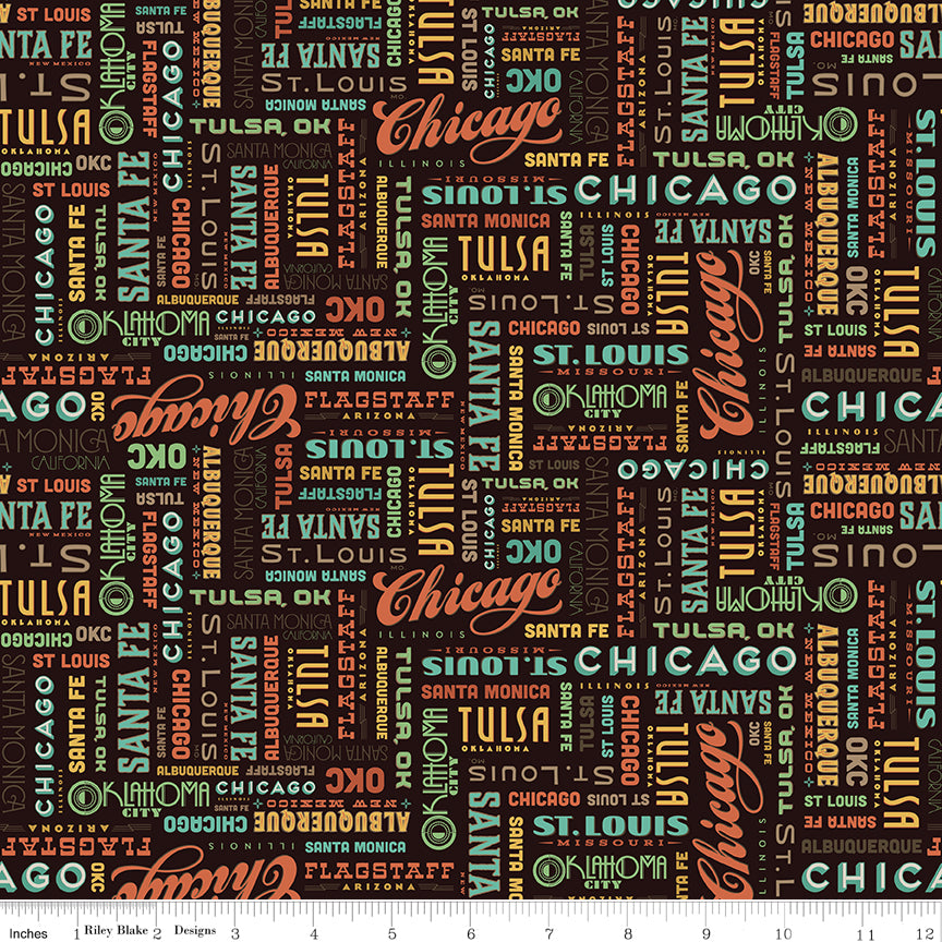 Route 66 Fabric, Words on Black by Riley Blake Designs, Quilting Fabri ...