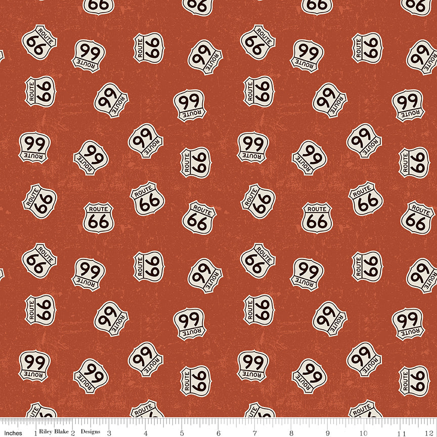 Route 66 Fabric, Signs on Rust by Riley Blake Designs, Quilting Fabric ...
