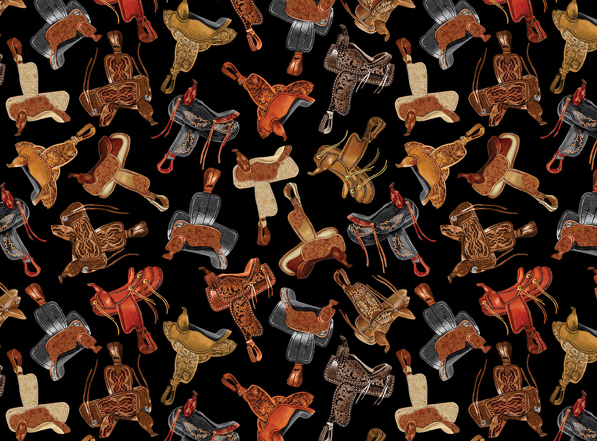Yellowstone In the Saddle Black, Fabric by Benartex, Western Fabric, Q ...