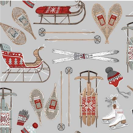 Winter Solstice Winter Activities Fabric by Michael Miller, Gray, Sled ...